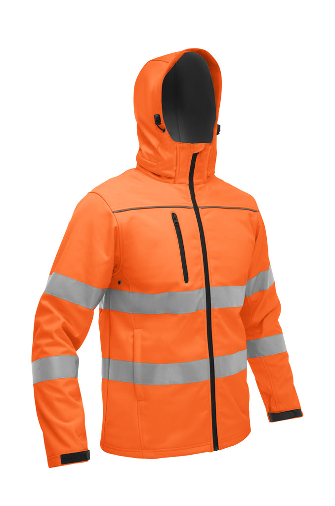 TAPED HI VIS SOFT SHELL JACKET WITH HOOD – Bisley Workwear